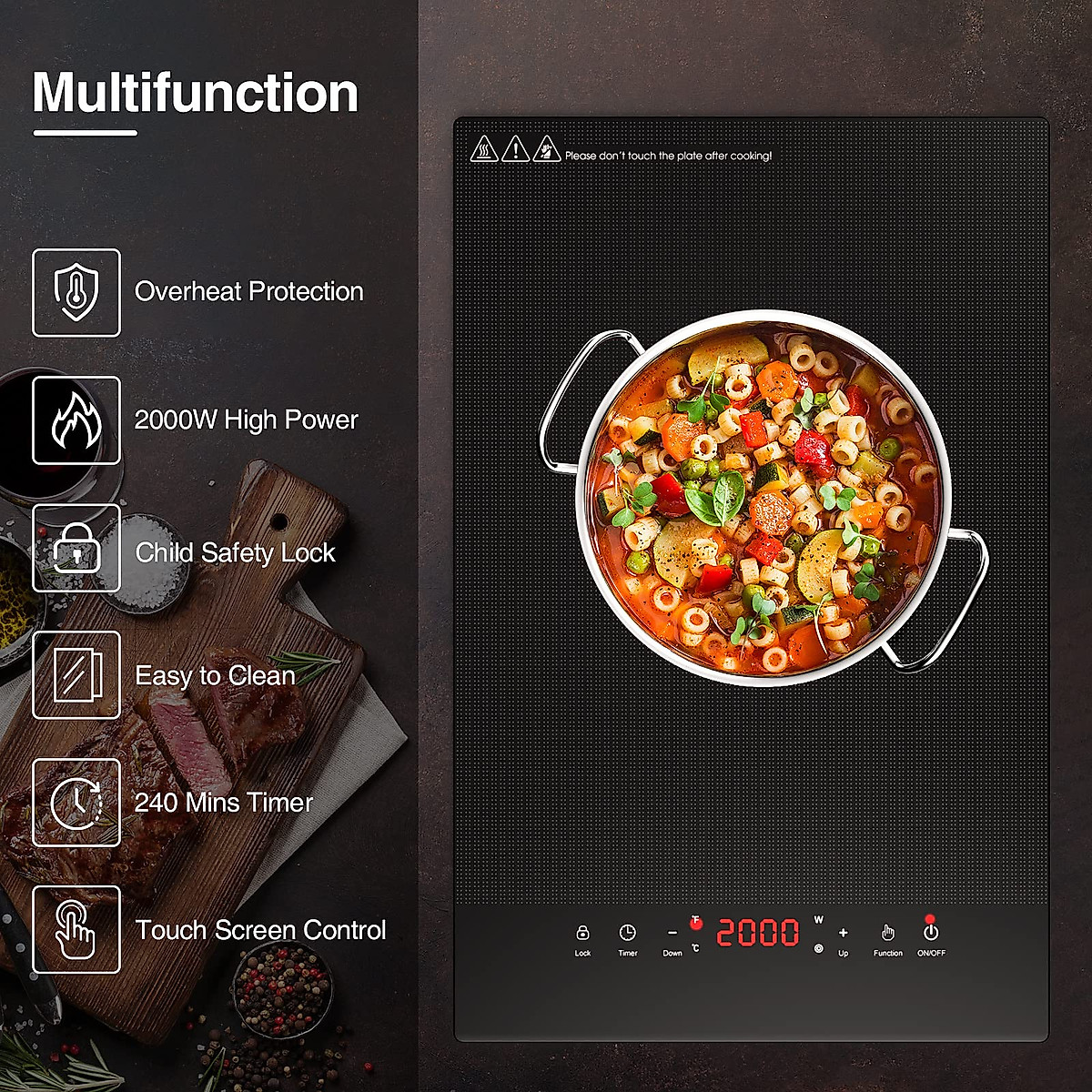 Electric Cooktop 12 Inch 110v, ANHANE Single Burner Electric Hot Plates 2000W Built-in and Countertop Infrared Burner, Suitable for all Cookware,with Plug