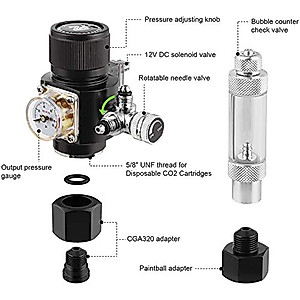 FZONE Aquarium CO2 Regulator Mini Series V3.0 Dual Stage with DC Solenoid and Bubble Counter Check Valve Compatible Paintball Tank CGA320 CO2 Cylinde