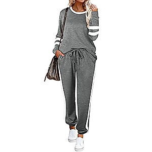 Airplane Outfits for Women 2024 Business Casual Fall Clothes Loungewear for Women Crewneck Sweatshirt and Drawstring Sweatpants Sets M