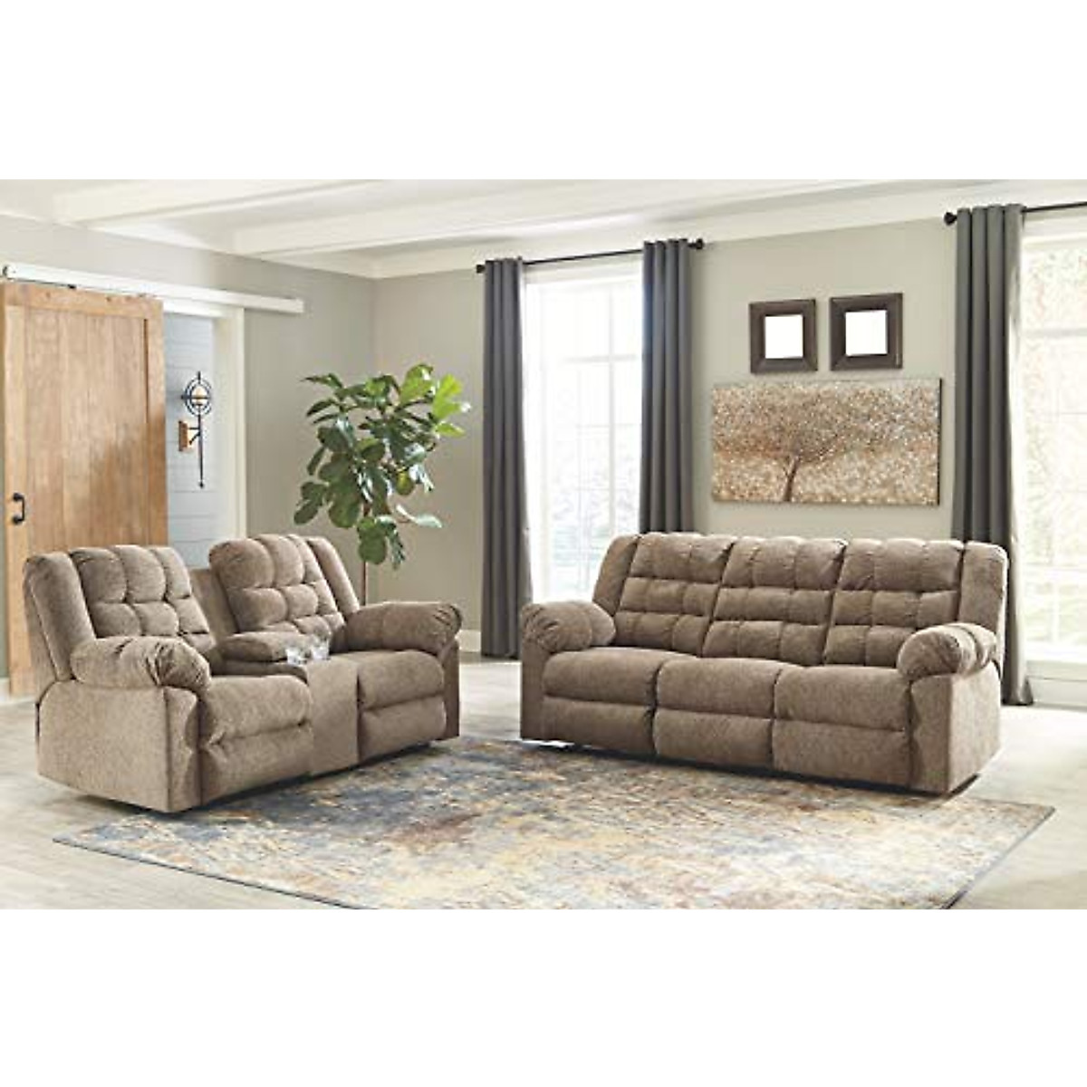 Signature Design by Ashley Workhorse Oversized Manual Reclining Sofa, Light Brown