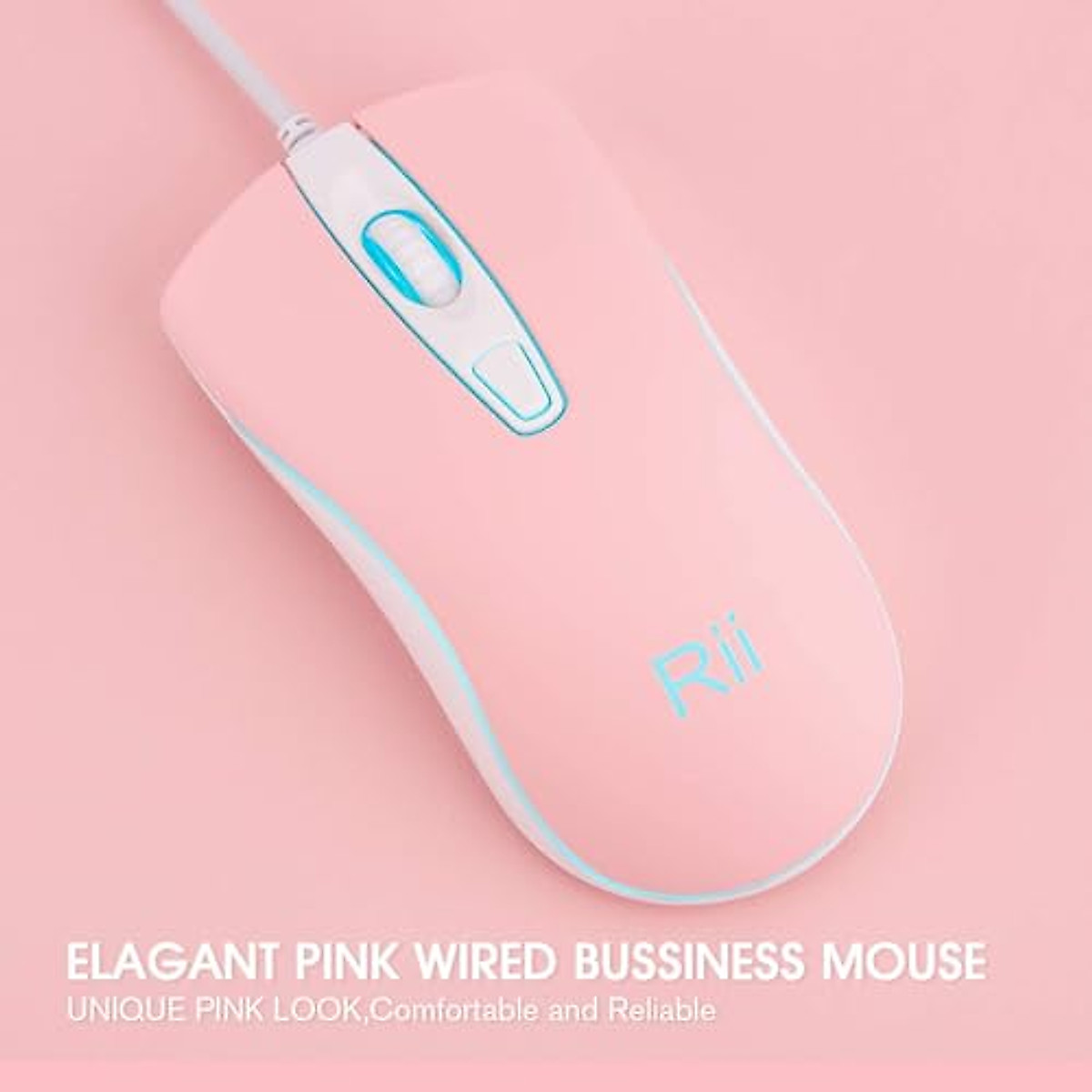 Rii Wired Mouse, USB Computer Mouse,RGB Optical Office Mice for PC,Computer,Laptop,Desktop,Windows,Chromebook (Pink)