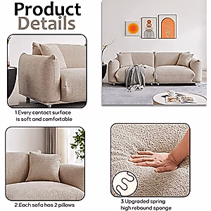 Hison Lambswool 3 Seat Cushion Couch 87'' Comfy Couch for Living Room deep seat Sofa with 2 Pillows (Camel)