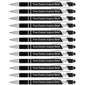 Personalized Pens with Stylus - The Legacy - Custom Metallic Printed Name Pens with Black Ink - Imprinted with Logo or Message - Great Gift Ideas - FREE PERSONALIZATION 12 pcs/pack (Black)
