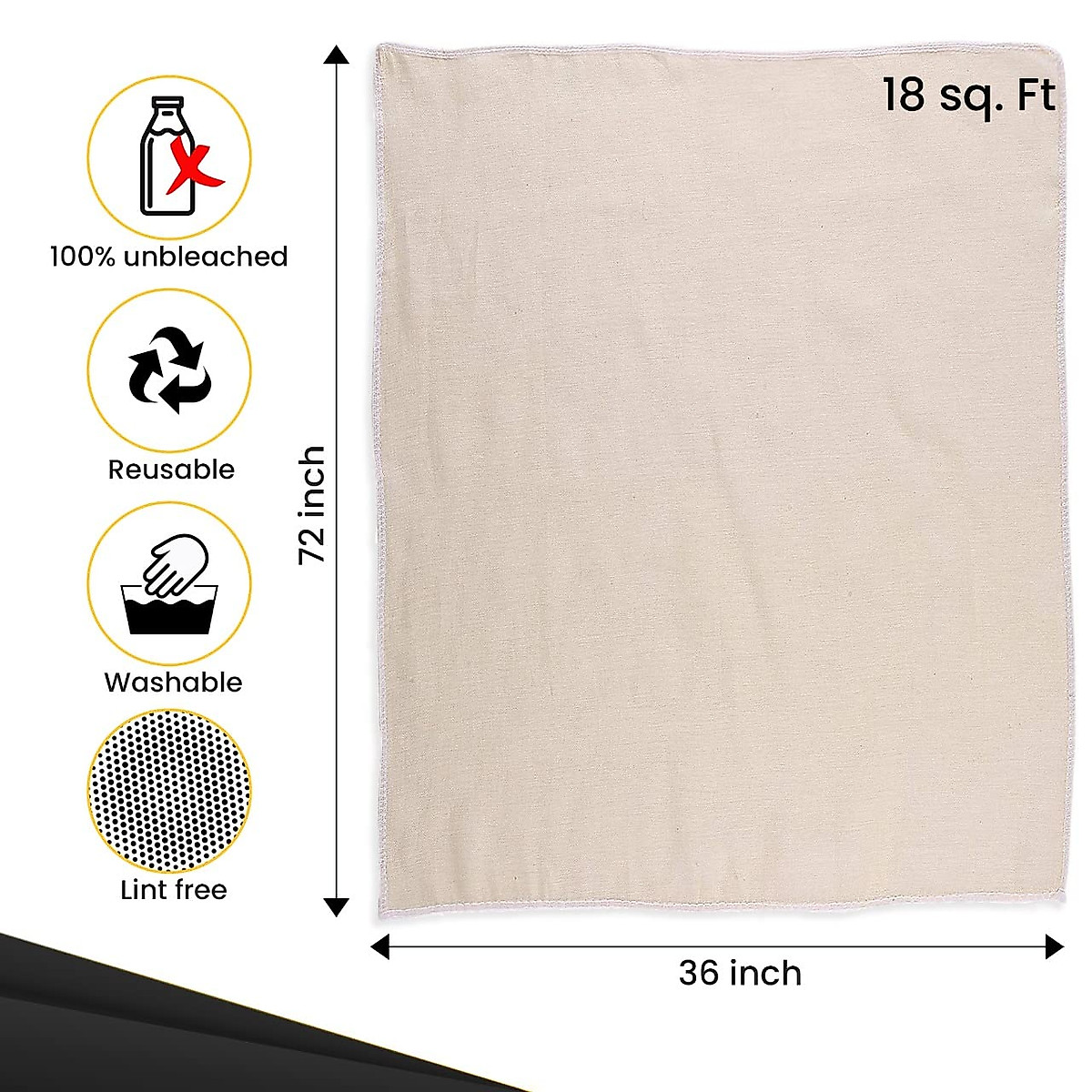 Dayetzo Cheese Cloth Grade 90, XL Cheesecloth for Straining, Unbleached 100% Organic Fine Mesh Cotton Washable Fabric 18 Sq. Ft. Large, Reusable Muslin Cloth for Cheese Making and Cooking (2 Yards)