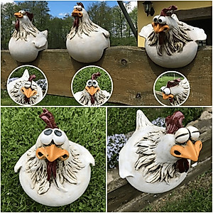 Euiroet Funny Farm Chickens Statues,Cute Chicken Fence Decoration,Resin Chickens Decor,Outdoor Real Animal Statue,Chicken Sculpture,Perfect for Home Garden Stairs,Farm,Patio,Backyard