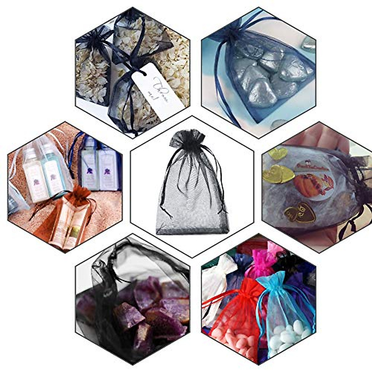 G2PLUS 4''X6 Organza Bags,100PCS 10X15CM Drawstring Organza Jewelry Favor Pouches Wedding Party Festival Gift Bags Candy Bags (Black)