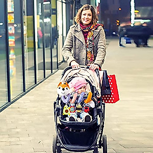 HILENBO Car Seat Toys, Infant Baby Orange Fox Spiral Plush Activity Hanging Toys for Car Seat Stroller Bar Crib Bassinet Mobile with Music Box BB Squeaker and Rattles（Orange）