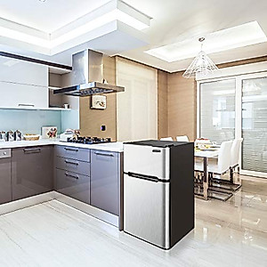 EUHOMY Mini Fridge with Freezer, 3.2 Cu.Ft Mini refrigerator fridge, 2 door For Bedroom/Dorm/Apartment/Office - Food Storage or Cooling Drinks(Silver).