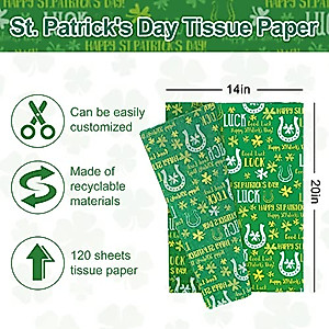 Whaline 120 Sheet St. Patrick's Day Tissue Paper Shamrock Wrapping Paper Lucky Clover Gift Wrapping Paper Irish Holiday Art Paper for Home DIY Gift Bags Party Favor Decor, 14 x 20 Inch