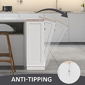 OUTGUAVA 13 Gallon Tilt Out Trash Bin Cabinet with 2 Drawers, Adjustable Shelves,50 Quart Kitchen Pantry Storage Cabinet with Garbage Bin Tilt Out Laundry Hamper for Kitchen (White)