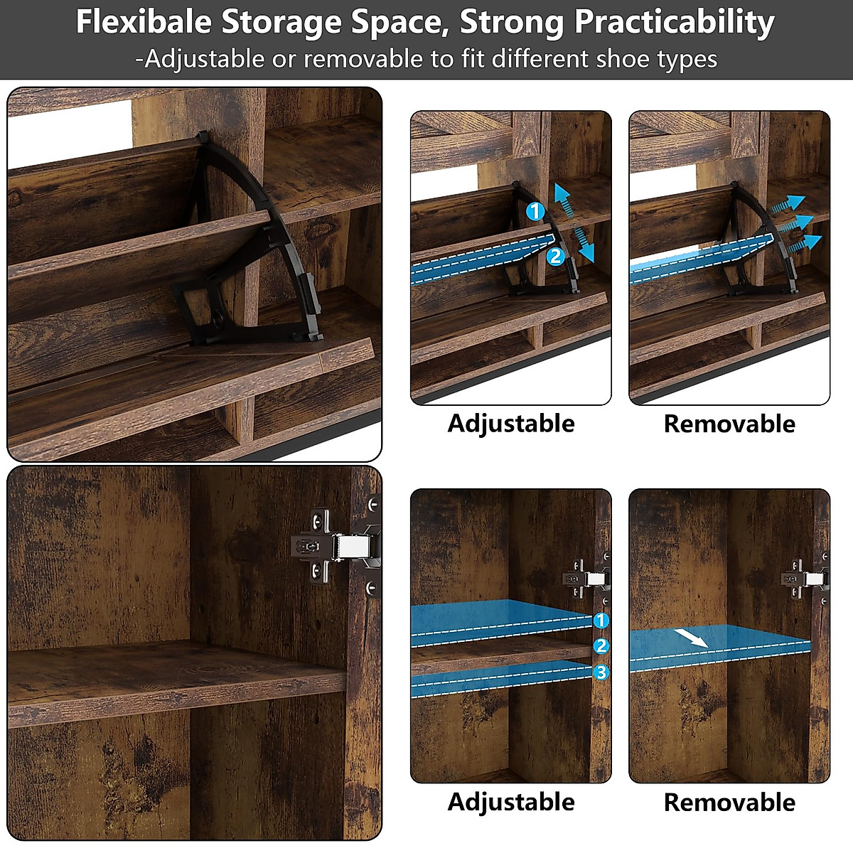 Auromie Shoe Storage Cabinet, Free Standing Shoe Organizer with 2 Flip Drawers, Shoe Rack with Adjustable Side Cabinet, Entryway Narrow Shoe Storage with Door for Hallway, Living Room (Rustic Plus)