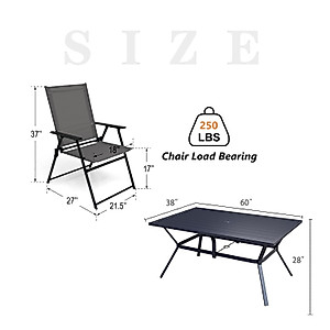 Virvla 7 Pieces Folding Patio Dining Set Outdoor Furniture with 6 Patio Folding Chairs and Rectangular Table for Yard, Garden, Porch and Poolside - Grey