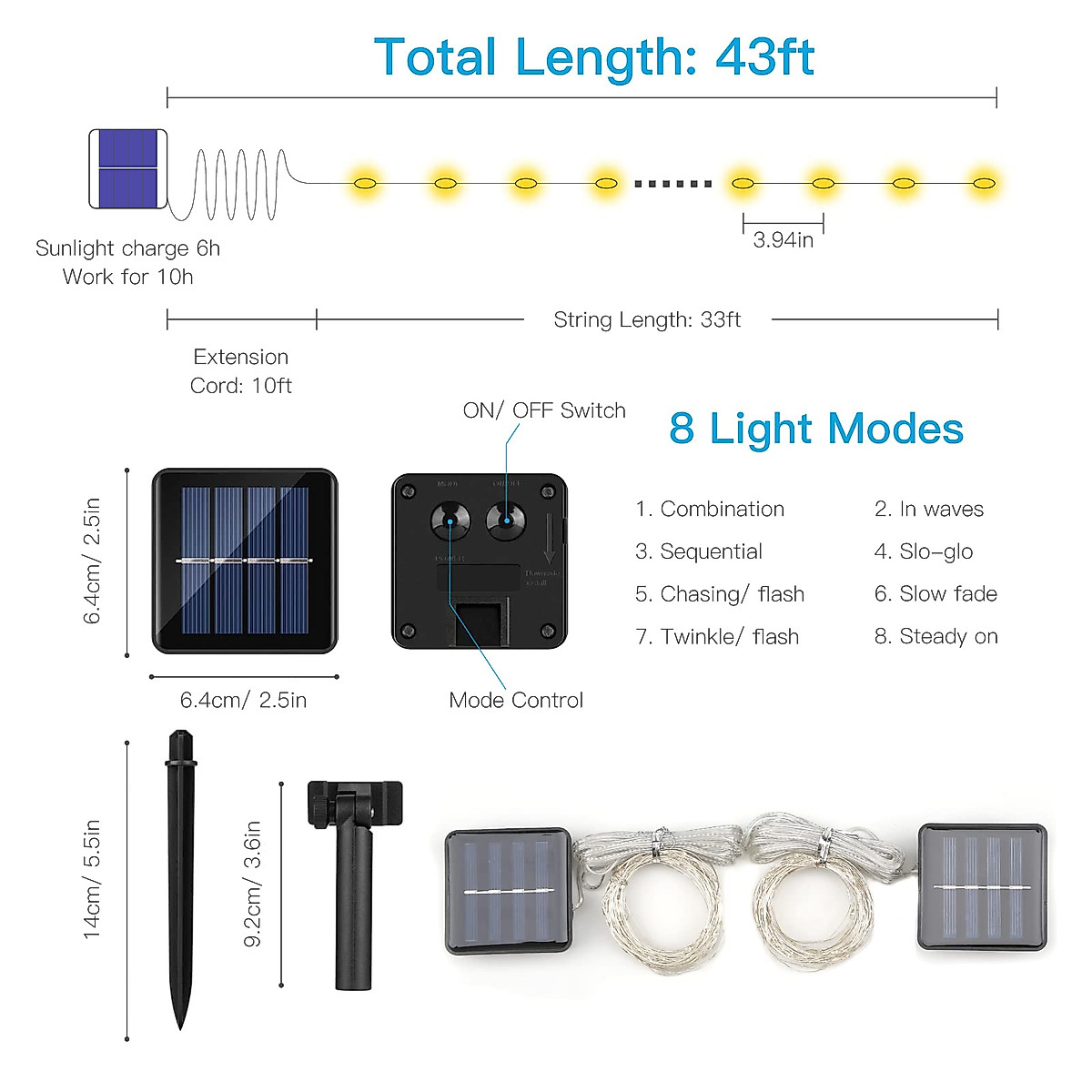 suddus Solar Christmas Lights Outdoor Waterproof Decorations, 2 Pack 33ft 100 Led Solar Twinkle Lights, Solar String Lights for Christmas Trees, Fence, Garden, Patio, Yard Decorations, Warm White