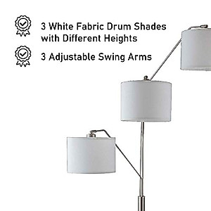 SH Lighting 83.5" Arc Tree Floor Lamp - Featrue 3 Hanging White Drum Fabric Shade with Adjustable Swing Arm and Marable Base - Great for Living Rooms, Bedrooms, or Arching Over Couches - 6949SN