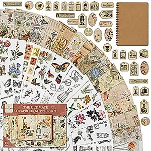 All in One Scrapbooking Supplies Kit - 331 Vintage Pieces incl. Junk Journal - Journaling Set Incl. Stickers, Tags, Scrapbook Paper - The Perfect Bundle for Your Amazing Craft Projects