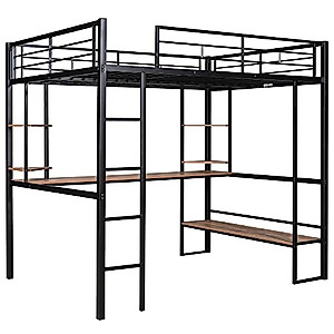 MOEO Twin Over Full L-Shaped Bunk Bed & Twin Size Loftbed with Built-in Desk for Bedroom, Adults, Kids, No Spring Box Required, Black