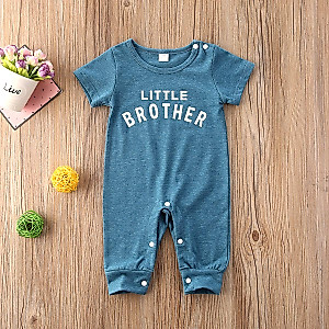 hwojjha Newborn Baby Boy Romper Clothe, Little Brother Romper Short Sleeve Jumpsuits One Piece Outfit (blue, 0-3 months)