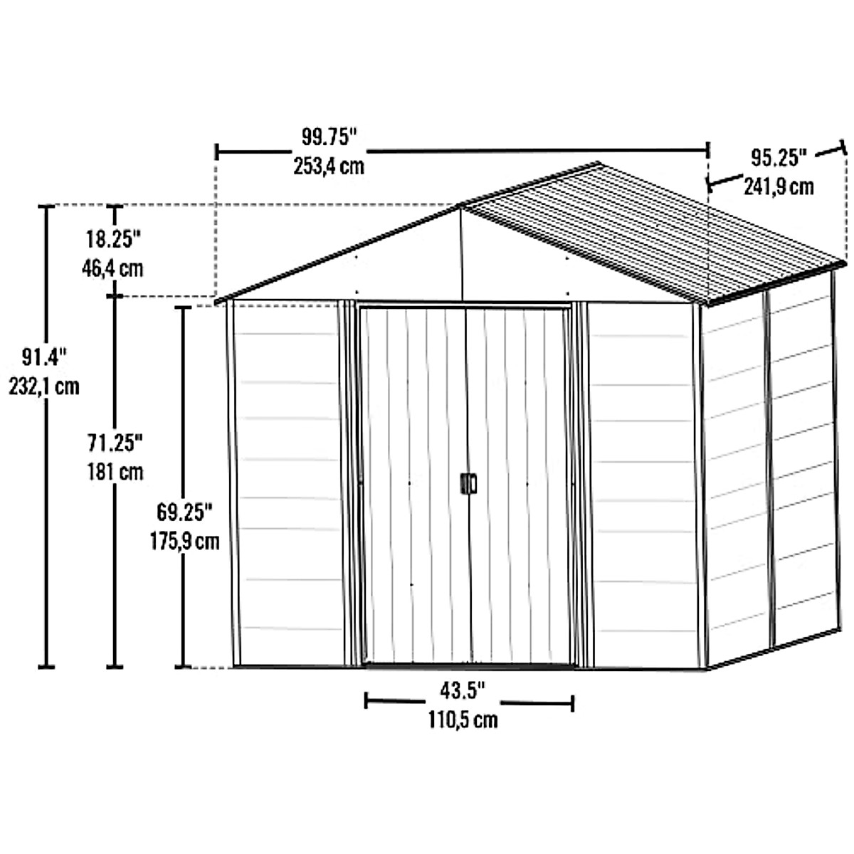 Arrow Shed 8' x 8' Ironwood Galvanized Steel and Wood Panel Hybrid Outdoor Shed Kit, Anthracite