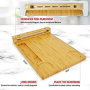 Charcuterie Board Set - Bamboo Cheese Board with Knife Set, Wine Opener, Ceramic Bowls & Forks - Removable Magnetic Utensils Holder for Easy Cleaning - Gifts for Housewarming, Weddings & Anniversaries