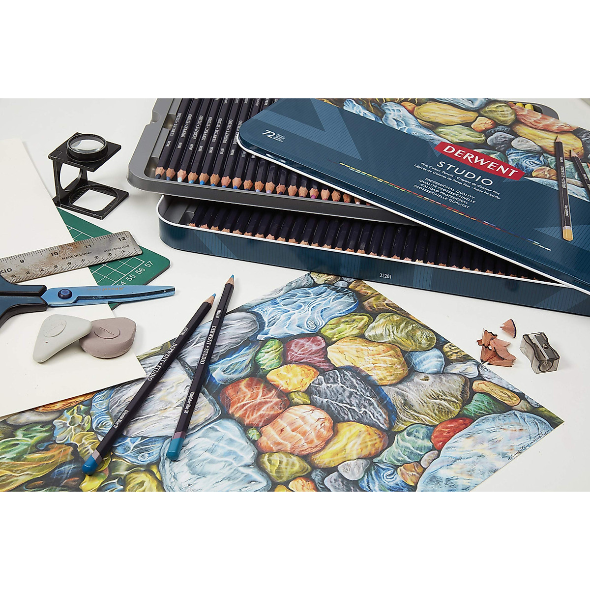 Derwent Studio Colored Pencils, 3.4mm Core, Metal Tin, 72 Count (32201)