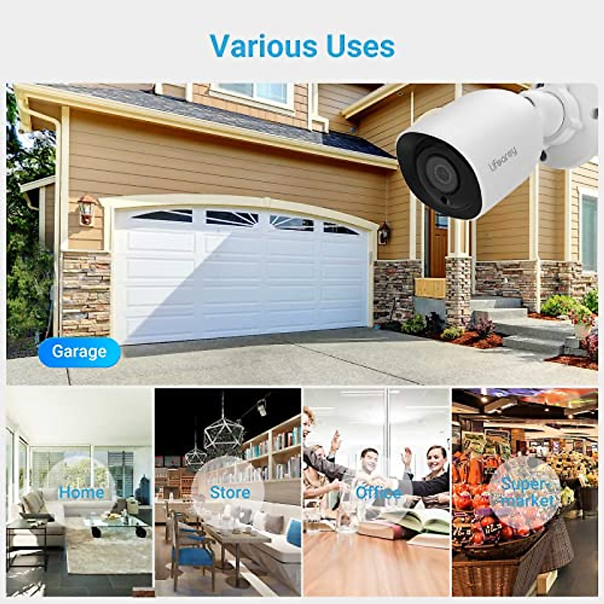 Lifoarey 5MP Outdoor CCTV Camera, Wired Security Camera, 4 in 1 TVI/CVI/AHD/CVBS, Full Time 24/7 Recording Surveillance, Compatible with 5MP DVR, Metal Housing, 100ft Black & White Night Vision, White