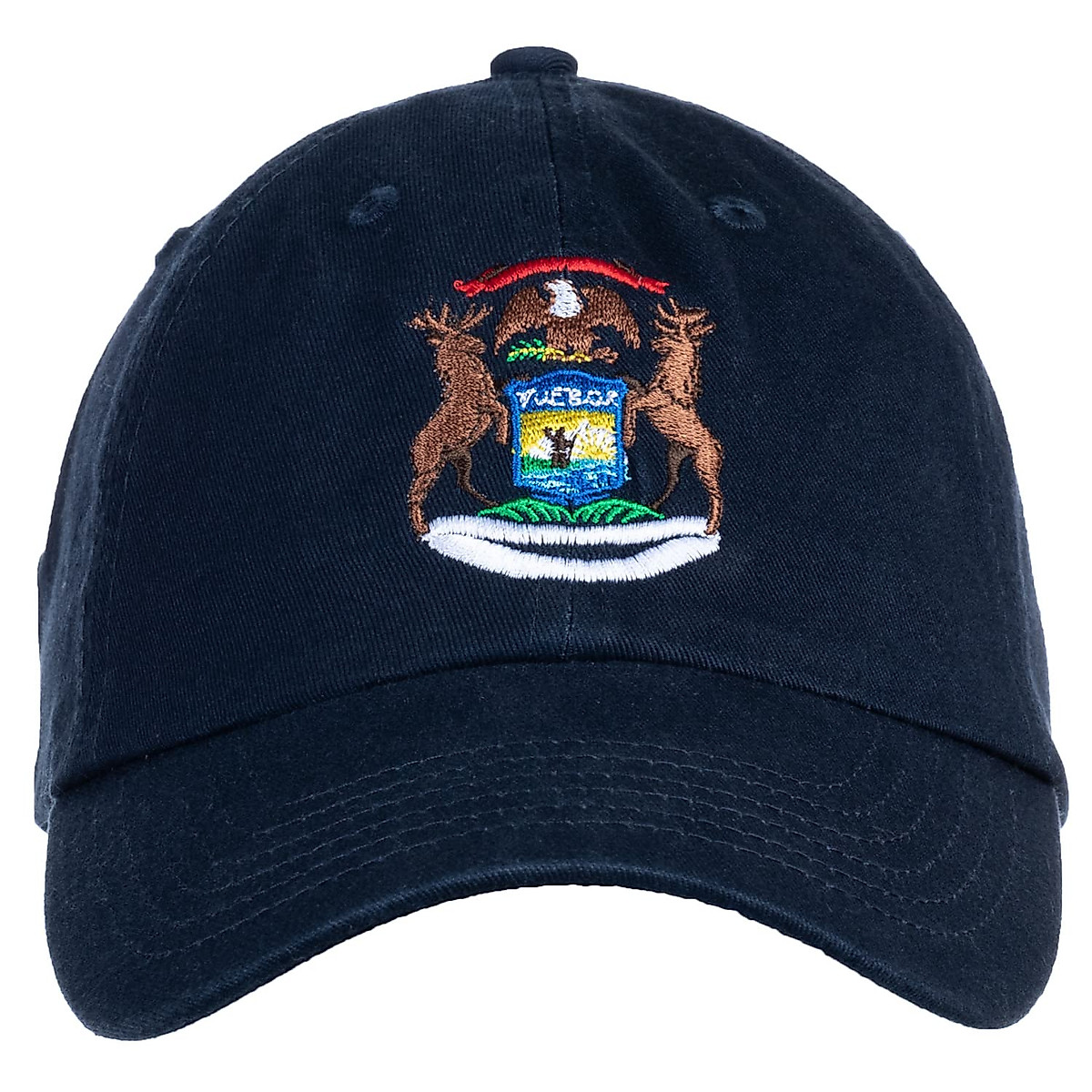 Ann Arbor T-shirt Co. Michigan State Flag Hat - Great Lakes Pride MI, Low Profile Baseball Dad Cap for Men & Women - (Navy Blue)