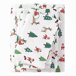 Great Bay Home Christmas Flannel Sheet Set Queen Size - 100% Turkish Cotton, Double-Brushed, Winter Bed Sheets - Ultra-Soft, Cozy, 4-Piece Christmas Bedding Set (Santa)
