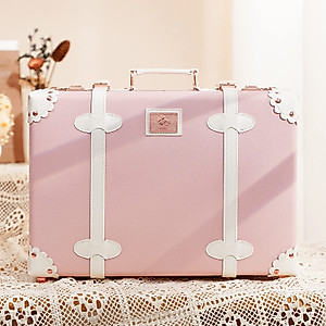 urecity Vintage and Cute Carry-on Overnight Case Non-wheeled Mini Leather Trunk Suitcase with Shoulder Strap