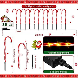 Zhengmy Pcs 21 Inch Christmas Cane Lights Christmas Pathway Markers Lights Christmas Outdoor Decorations Cane Lights with Stakes for Xmas Holiday Party Walkway Patio Garden Decor