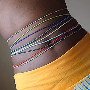 tenghong2021 3 Piece Waist Beads Chains Set Colorful Summer African Belly Chain Elastic Waist Beads for Weight Loss Body Chains Bikini Beads Jewelry for Women-White