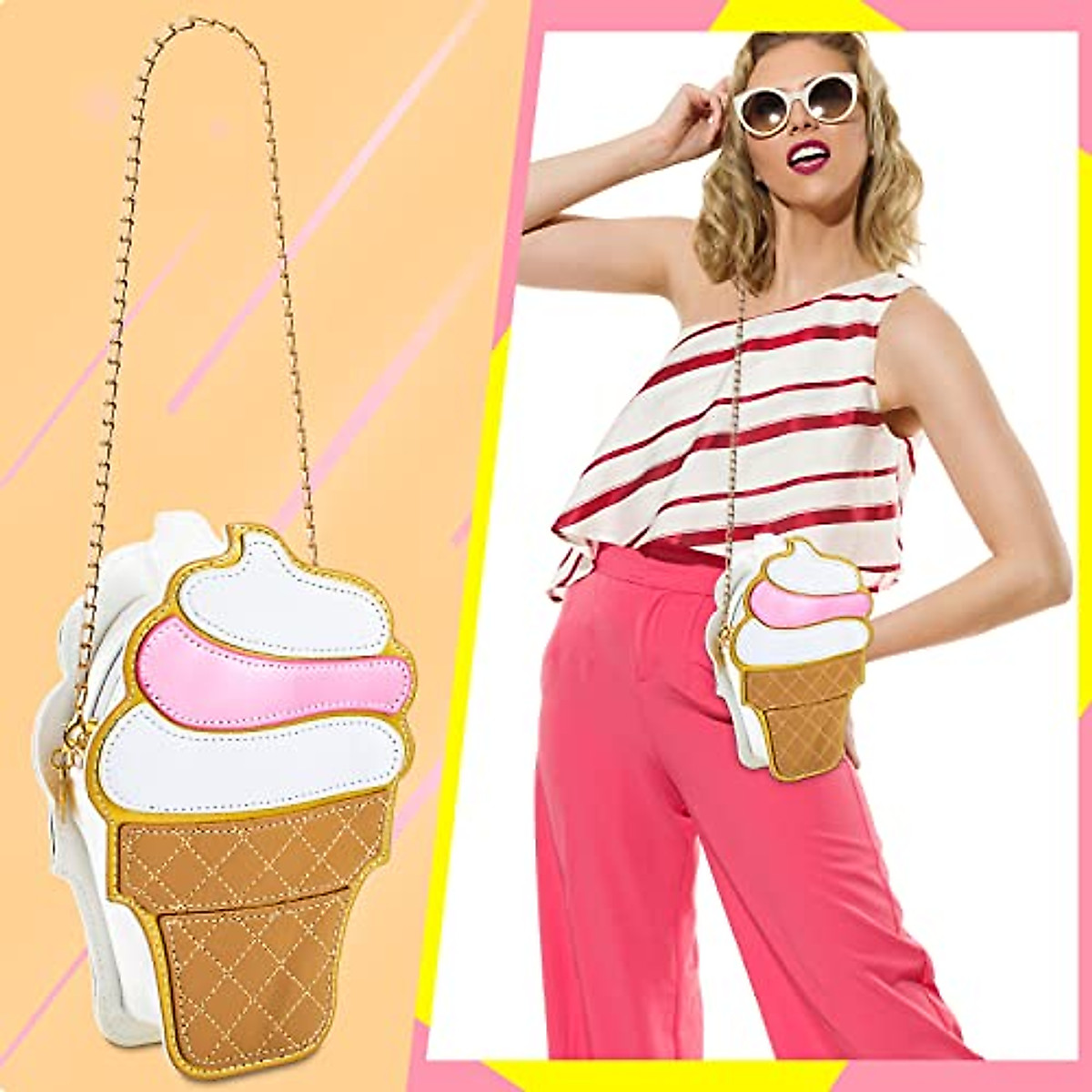 2 Pieces Cupcake Ice Cream Crossbody Handbag Cupcake PU Crossbody Shoulder Bag Ice-cream Crossbody Small Purse Cell Phone Shoulder Bag for Girls Women