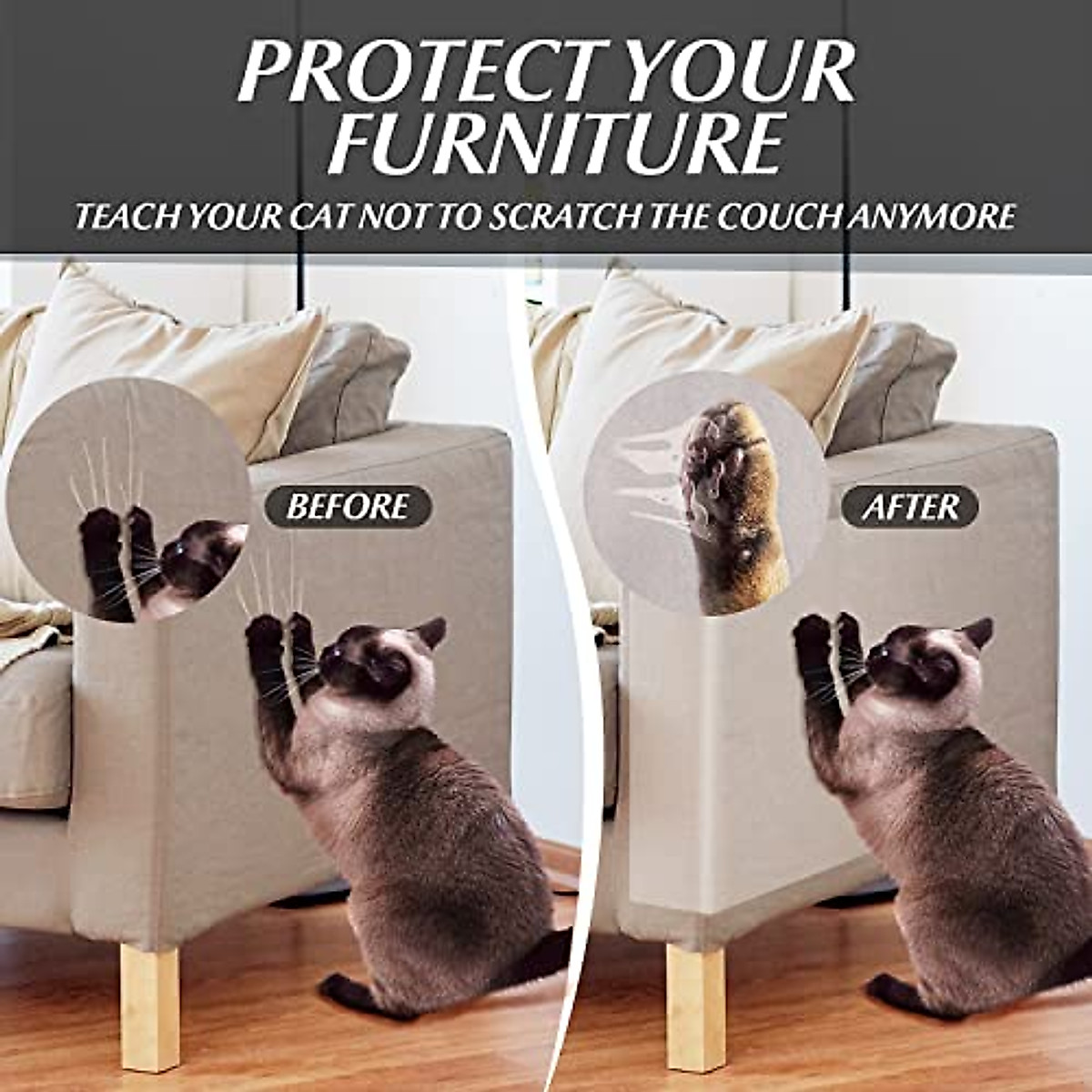OIFIO Cat Couch Protector, Double Sided Clear Anti-Scratch Cat Deterrent Training Tape, 8 Pack larack Large Size and Pre Cut cat Furniture Protector for Your Home Protection, No pins,Residue Free