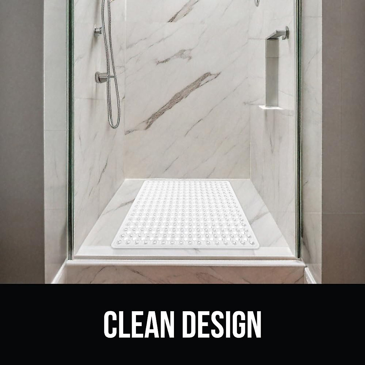 Gorilla Grip Patented Shower Stall Mat, 21x21, Machine Washable, Square Bathroom Bath Tub Mats for Stand up Showers and Small Bathtubs, Drain Holes Keep Floor Clean, Suction Cups, Soft on Feet, Clear