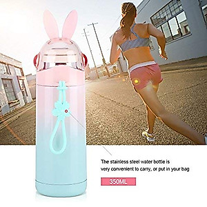 Fdit 350ML Cute Rabbit Cartoon Kids Vacuum Insulated Mug Stainless Steel Hot Water Bottle Travel Mug(Pink + Green)