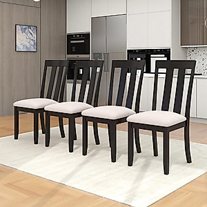 KoiHome Set of 4 Seat Cushions and Curved Back, Soft Fabric Chairs with Solid Wood Legs for Indoor Dining Room, Restaurant, Kitchen, Veneer Birch Finish (Espresso)