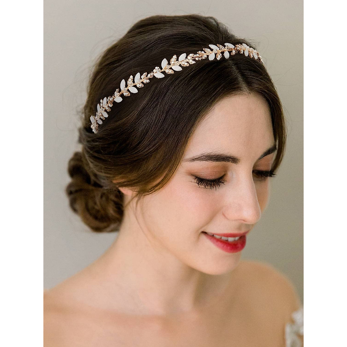 SWEETV Leaf Bridal Headpieces for Wedding Headband Crystal Opal Bridal Hair Accessories Flower Girl Brides Hair Pieces Gold