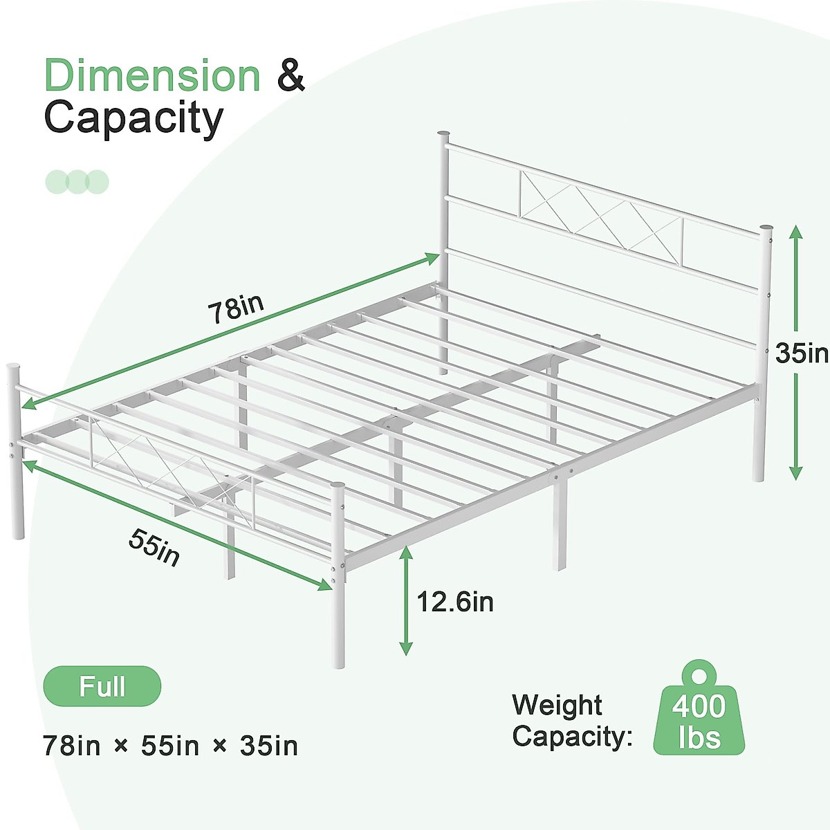 VECELO Full Size Bed Frame with Headboard, Heavy-Duty Platform with Strong Metal Slats, No Box Spring Needed, Easy Assembly, White