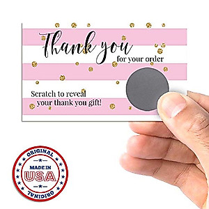 Pink Stripes Scratch & Win Customer Appreciation Package Inserts for Small Businesses, 20 2" X 3.5” Single Sided Insert Cards with Scratch Off Stickers included by AmandaCreation