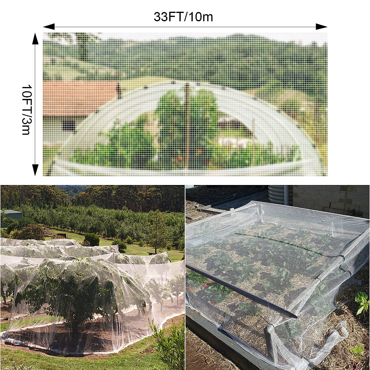 Garden Netting, Cookmaster 10x33FT Plant Covers, Ultra Fine Mesh Protection Netting for Vegetable Plants Fruits Shrubs Flowers Tree Crops, Greenhouse Row Cover Raised Bed Barrier Screen Net