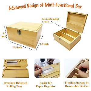 Shomory Wooden Smell Proof Stash Box with Rolling Tray Combo, Bamboo Large Locking Kit Glass Jar Paper, Secret Storage Herb Accessories