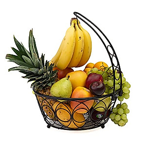 TutiFruti Fruit Bowl With Banana Holder, Fruits on Basket Do No Top Over, Conveniently Balanced, The Size and Color Your Family Expects. (Black Satin), 16X12.