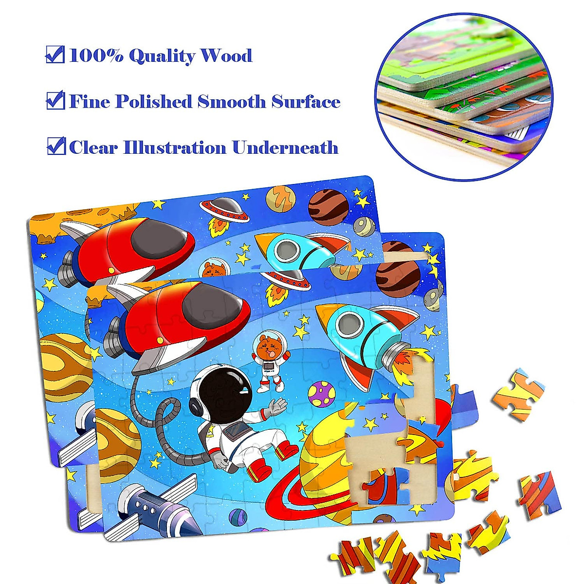 Puzzles for Kids Ages 4-8, 6 Pack Wooden Jigsaw Puzzles 60 Pieces Preschool Educational Learning Toys Set for Boys and Girls