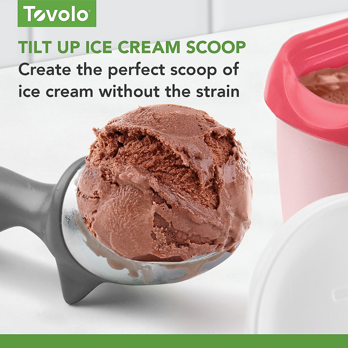 Tovolo Tilt-Up Ice Cream Scoop (White) - Non-Slip Grip Ice Cream Scooper with Footed Handle – Ice cream Scoop for Cookie Dough, Gelato, Sorbet & Frozen Treats - Dishwasher Safe & BPA-Free