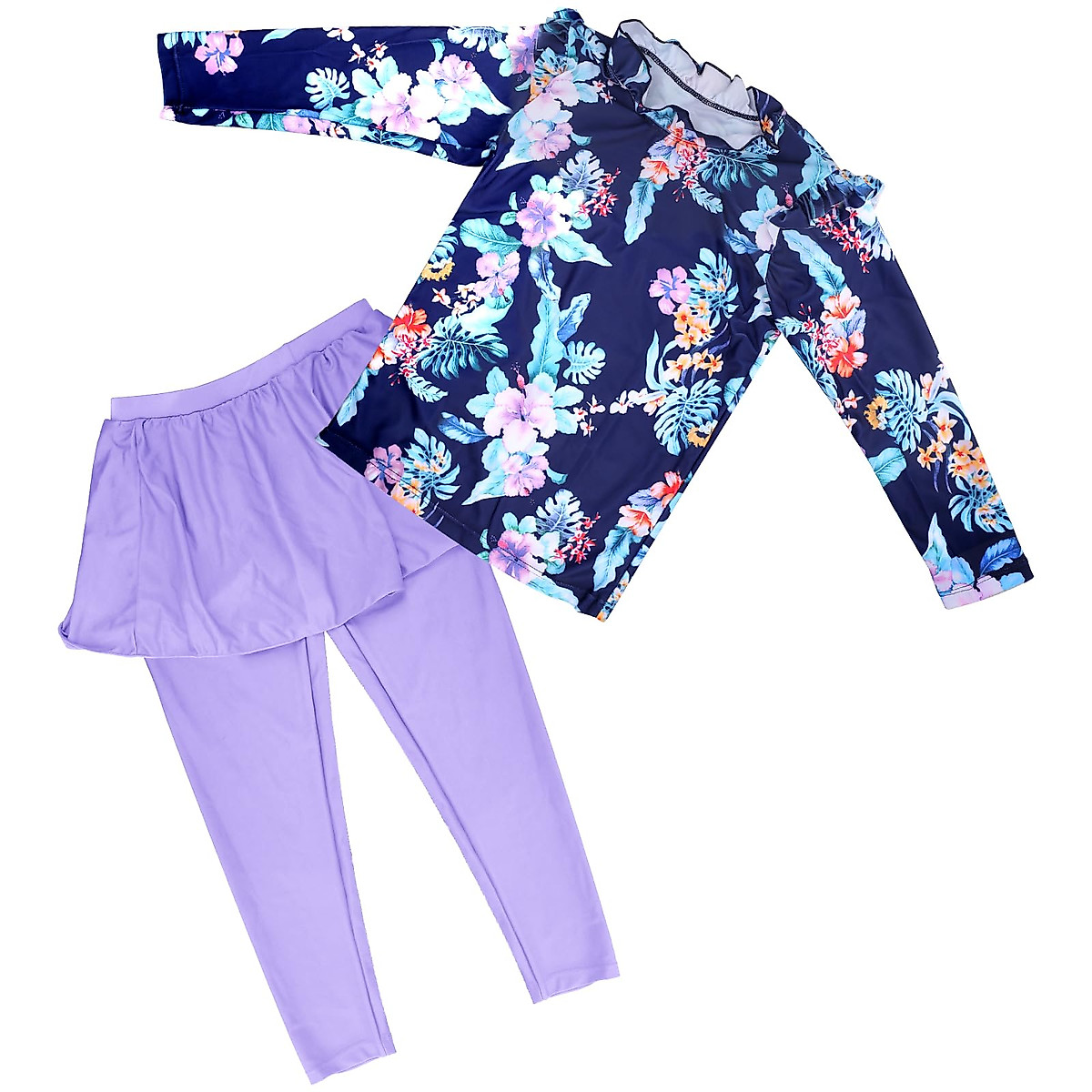 Baby Girls Two Piece Swimsuit Top and Pant UPF 50+ Sun Protection Long Sleeve Swimwear Bathing Suit Purple 3XL