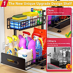 IHAITUN 2 Pack Under Sink Organizer and Storage, 2 Tier Pull Out Cabinet Organizer Slide Out Sink Shelf Cabinet Height Adjustable Storage Drawers Shelves for Kitchen Bathroom Cabinet Organization