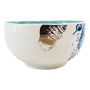 Ebros Nautical Marine Coastal Sea Life Blue And White Seahorse Ceramic Dinnerware For Beach Party Hosting Kitchen And Dining Earthenware Serveware (Large Pasta Noodles Salad Soup Serving Bowl 95oz)