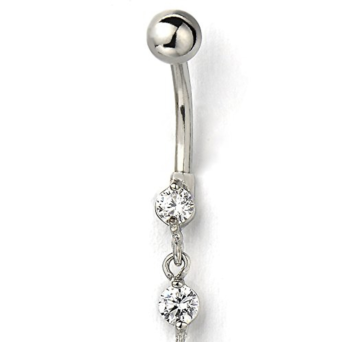 COOLSTEELANDBEYOND Belly Chain Belly Button Ring Body Jewelry Piercing Navel Ring with Long Dangle Cubic Zirconia