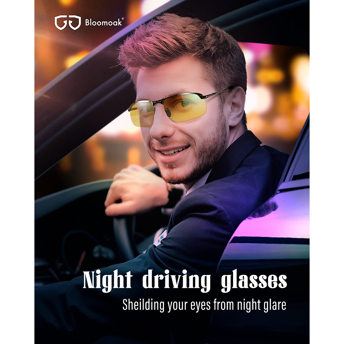 B BLOOMOAK Night Driving Glasses, Polarized Sports Night Vision Glasses - Anti glare, UV 400 Protection, Ultra Light(Yellow)