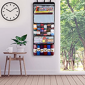 Ai CAR FUN Hanging Yarn Knitting Storage Organizer with 4 Compartments, Clear Wall Display Bulky Yarn Organizers Over The Door, Hanging Bags for Knitting Needles, Crochet Hooks