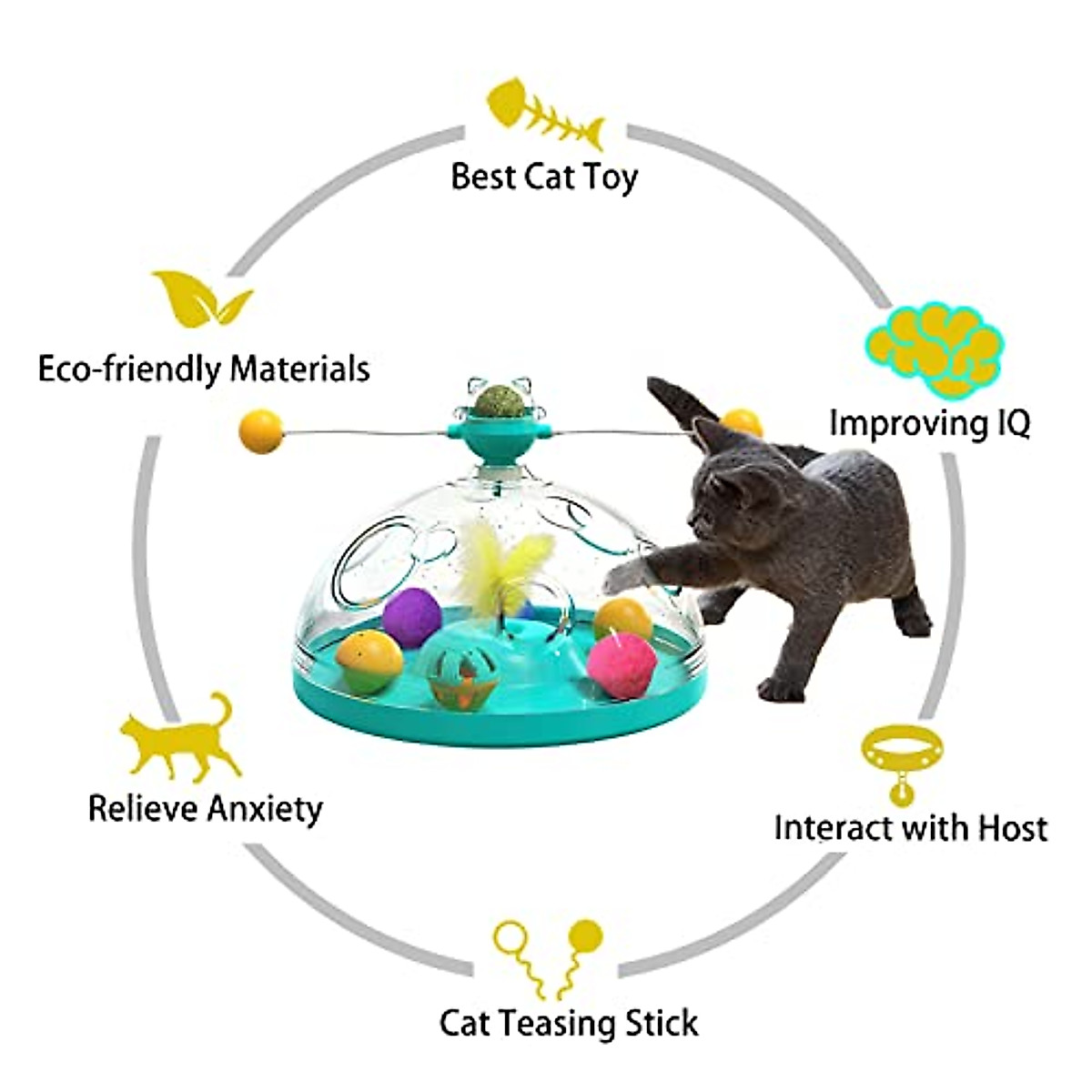 asdtrpoi Cat Toys for Indoor Cats Interactive Cat Toy Puzzles Smart stimulating Mental Stimulation Brain Games Teaser Catnip Ball Track Balls with Feather and Pet Bowl